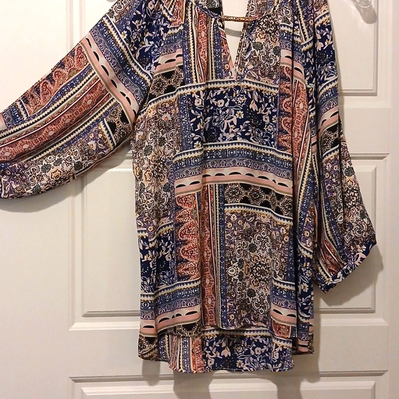 BCX | Tops | Bcx Blue And Pink Relaxed Graphic Blouse | Poshmark